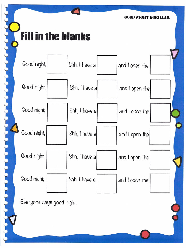 Good Night Gorilla Worksheet Fill The Blanks | PDF