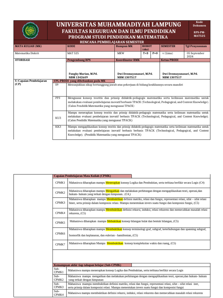 RPS Matematika Diskrit | PDF