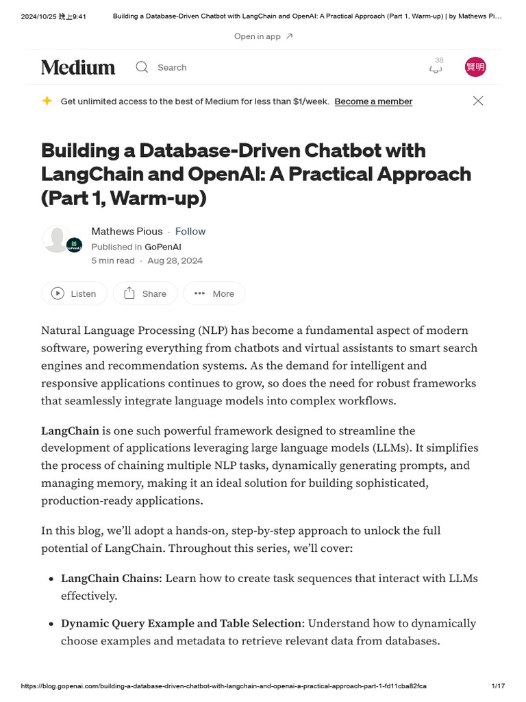 Building A Database-Driven Chatbot With LangChain and OpenAI - A Practical Approach (Part 1 ...