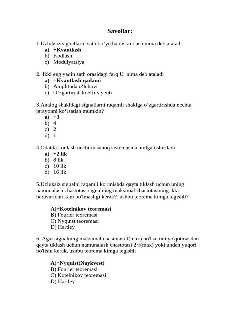 Savollar Va Glossary | PDF