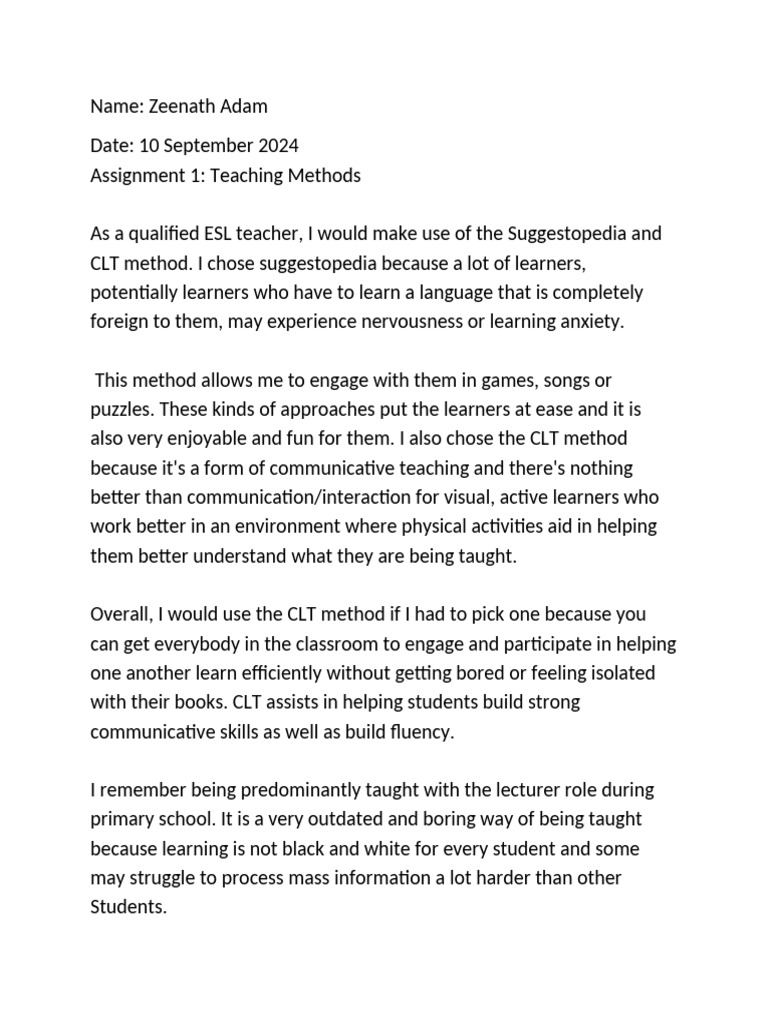 Tefl Assignment 1 | PDF