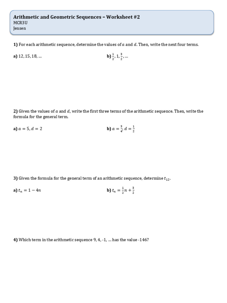 Arithmetic and Geometric Sequences Worksheet 2 | PDF | Mathematics ...