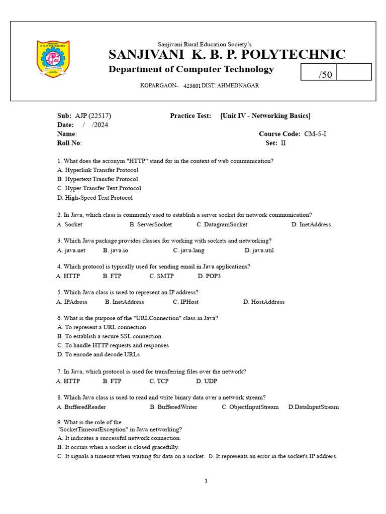 AJP Networking Basics Questions Set2 | PDF | Network Socket | Internet Protocol Suite