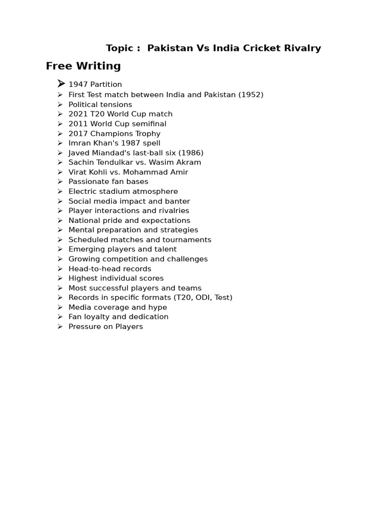 Free Writing India Vs Pakistan | PDF