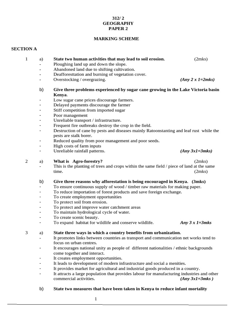 Geography Paper 2 Marking Scheme Form 4 Term 1 Exam 2018 | PDF | Dairy ...