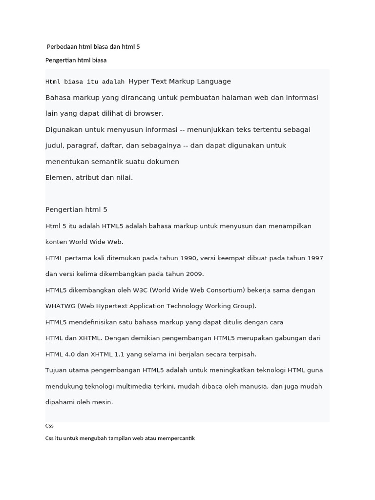 HTML vs HTML5: Perbedaan Utama | PDF | Teknologi & Rekayasa