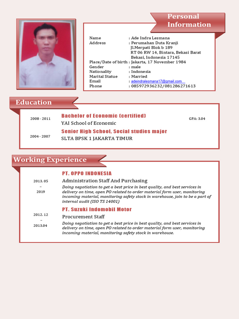 CV Ade Indra Lesmana | PDF