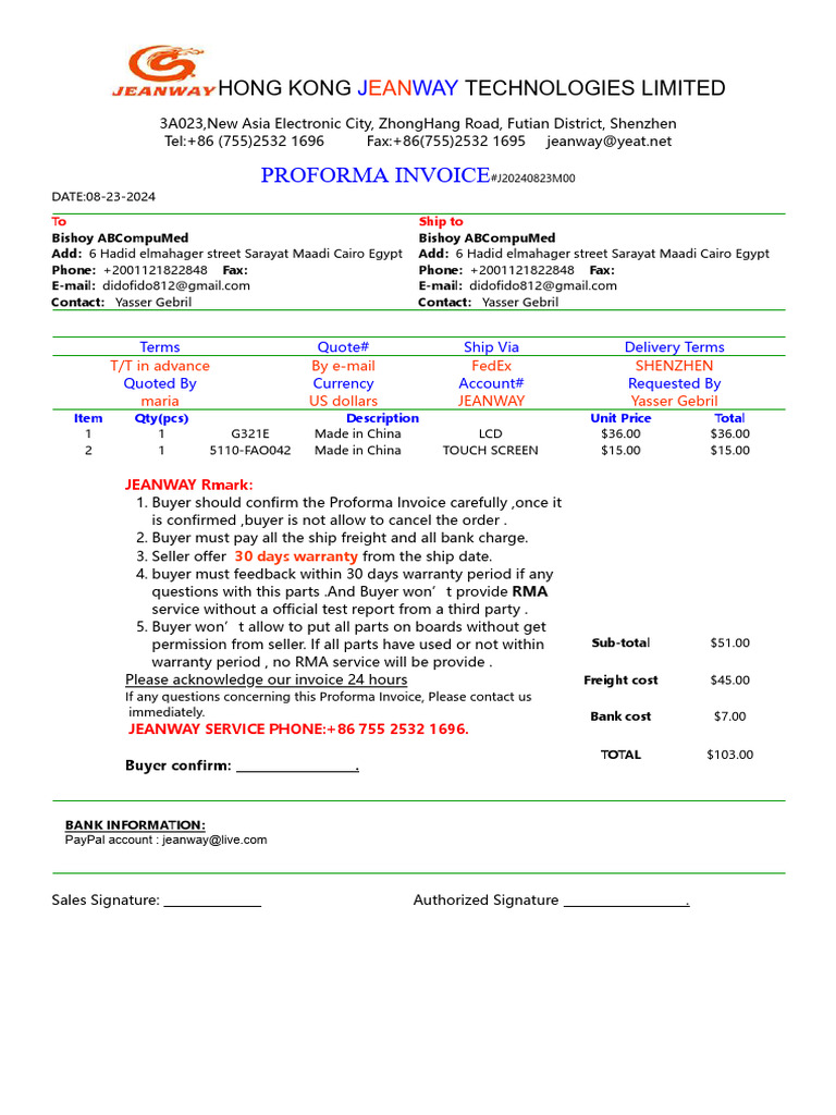 Pi J20240823M00-2 | PDF | Invoice