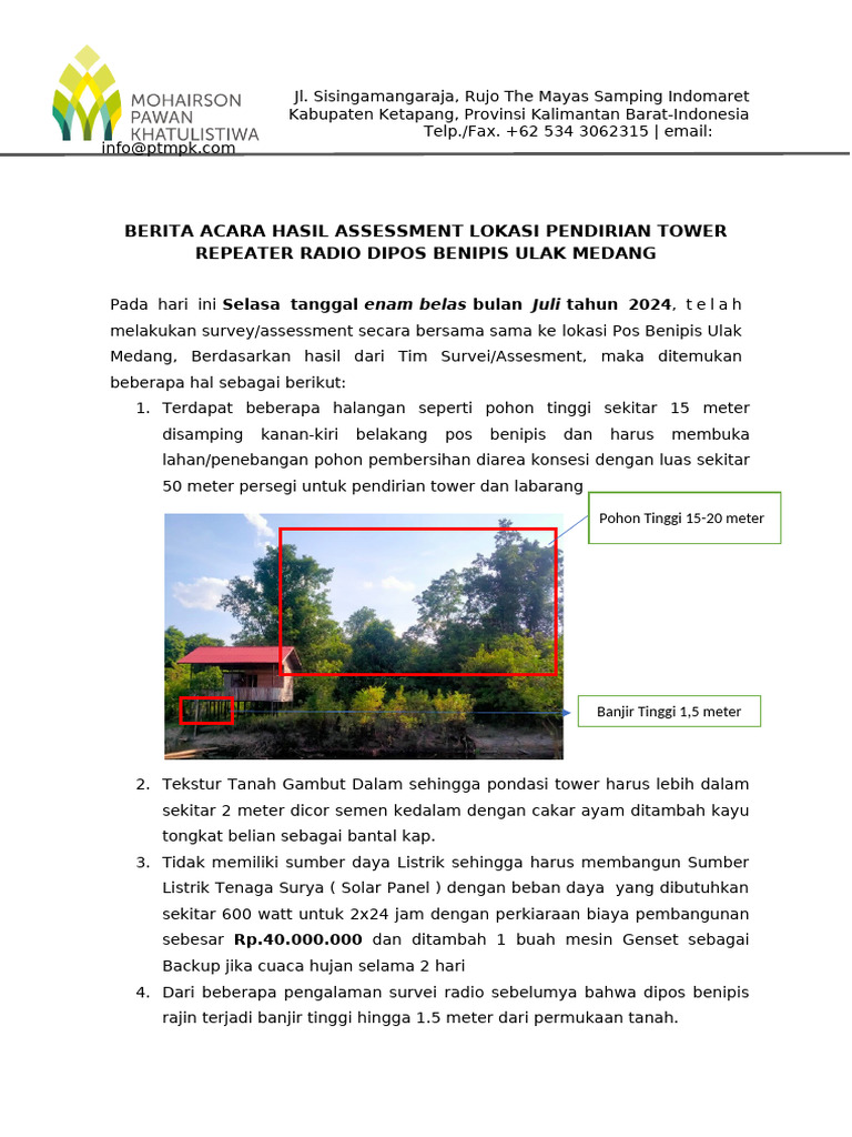 BA Hasil Assessment Lokas Pendirian Tower Pos Benipis | PDF