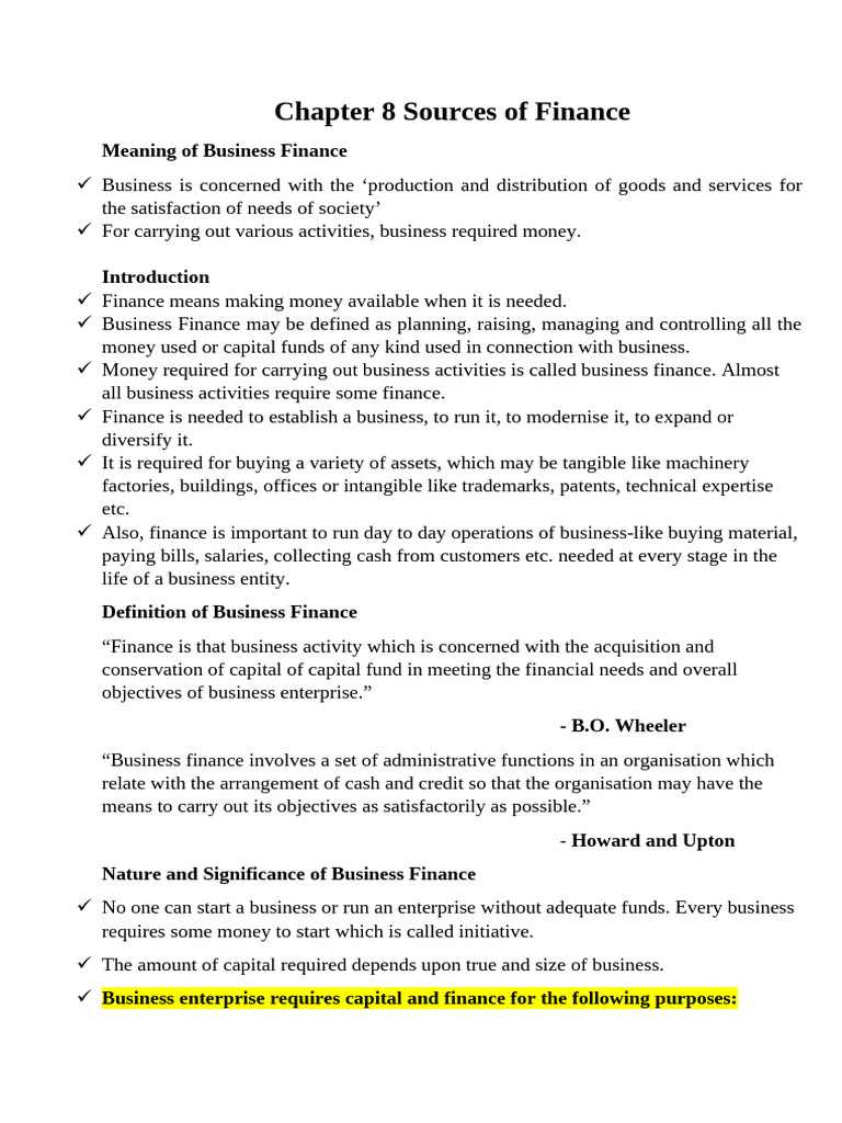 Sources of Finance - Notes | PDF | Equity (Finance) | Dividend