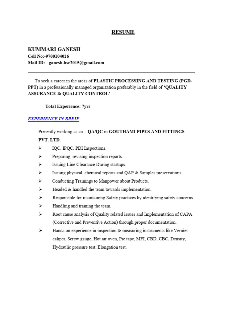 Ganesh Resume | PDF | Quality Assurance
