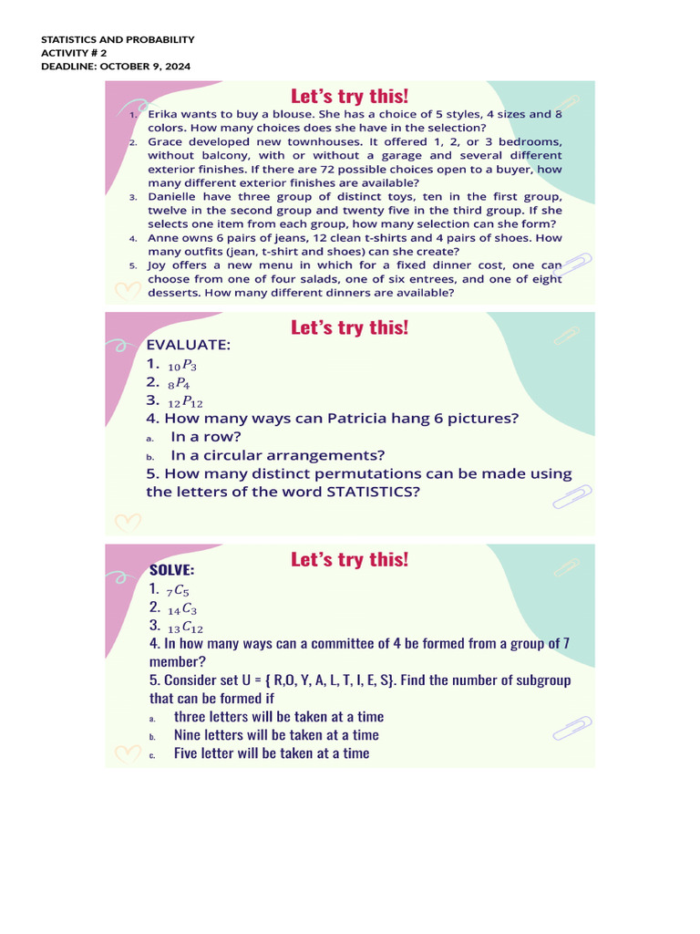 Statistics and Probability Activities | PDF