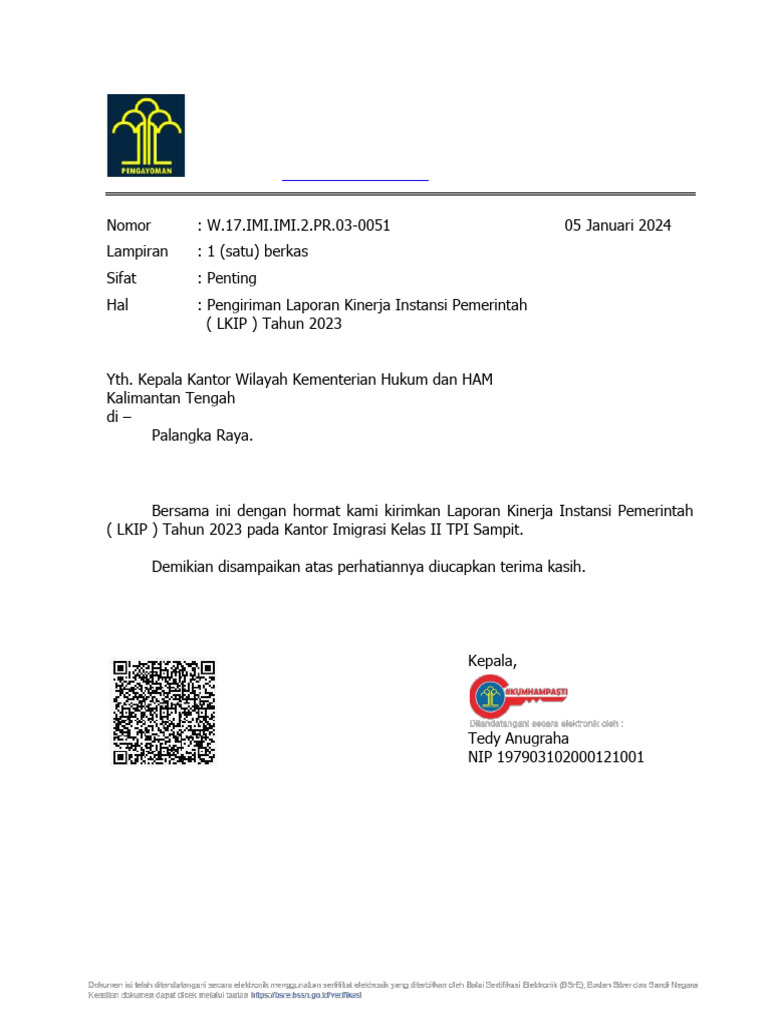 Kanim Kelas II TPI Sampit LKjIP Tahun 2023 - Compressed | PDF | Pengelolaan Keuangan & Uang
