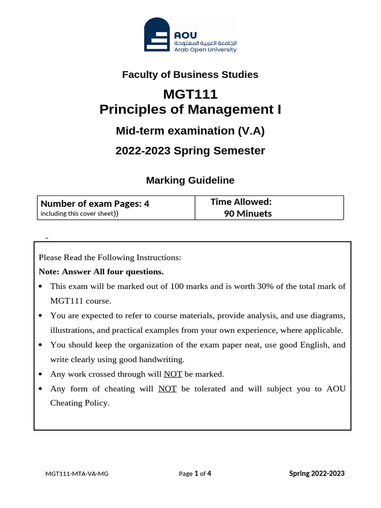 MGT111-MTA-MG (Form A) Spring 2023 | PDF | Organizational Culture ...