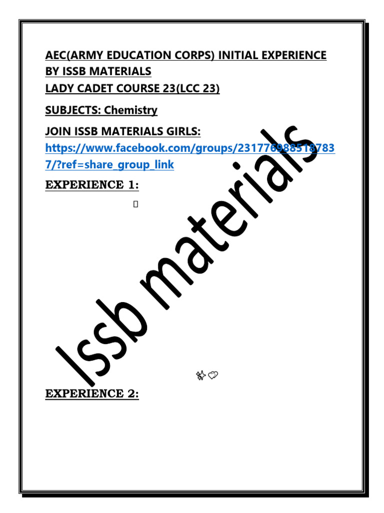 AEC (Army Education Corps) Chemistry LCC 23 Initial Experience by Issb Materials | PDF ...