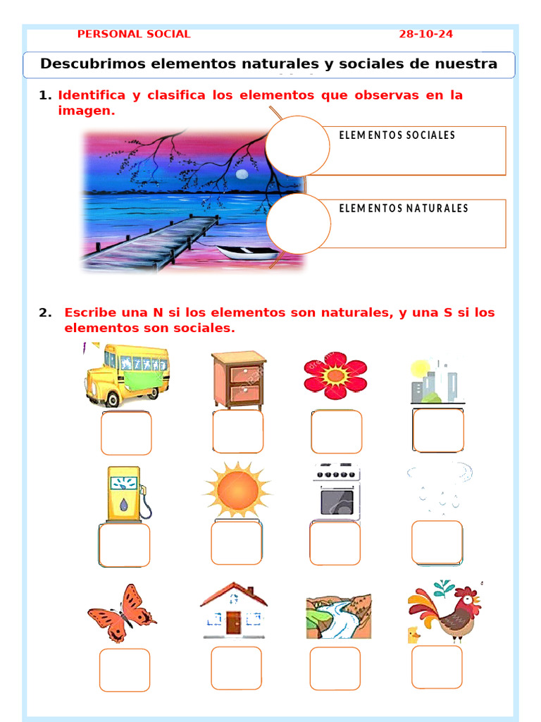 3B Ficha - PS - Elementos - Naturales - y - Sociales | PDF | Ciencia y ...