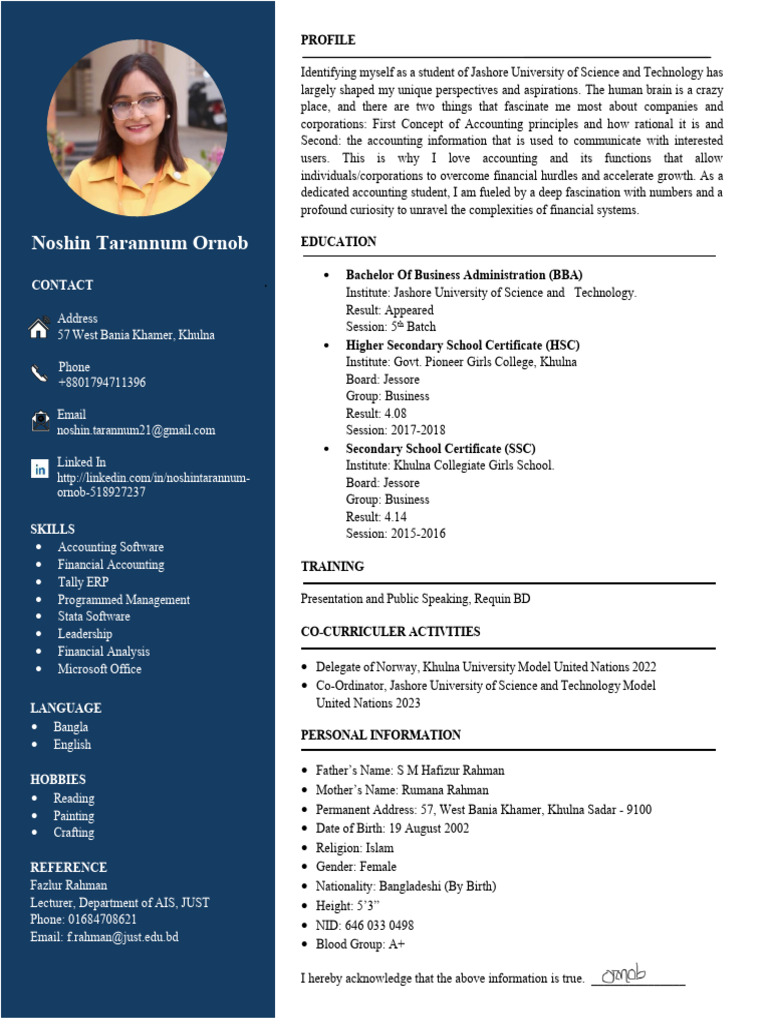 CV of Noshin Tarannum Ornob-1 | PDF | Career & Growth