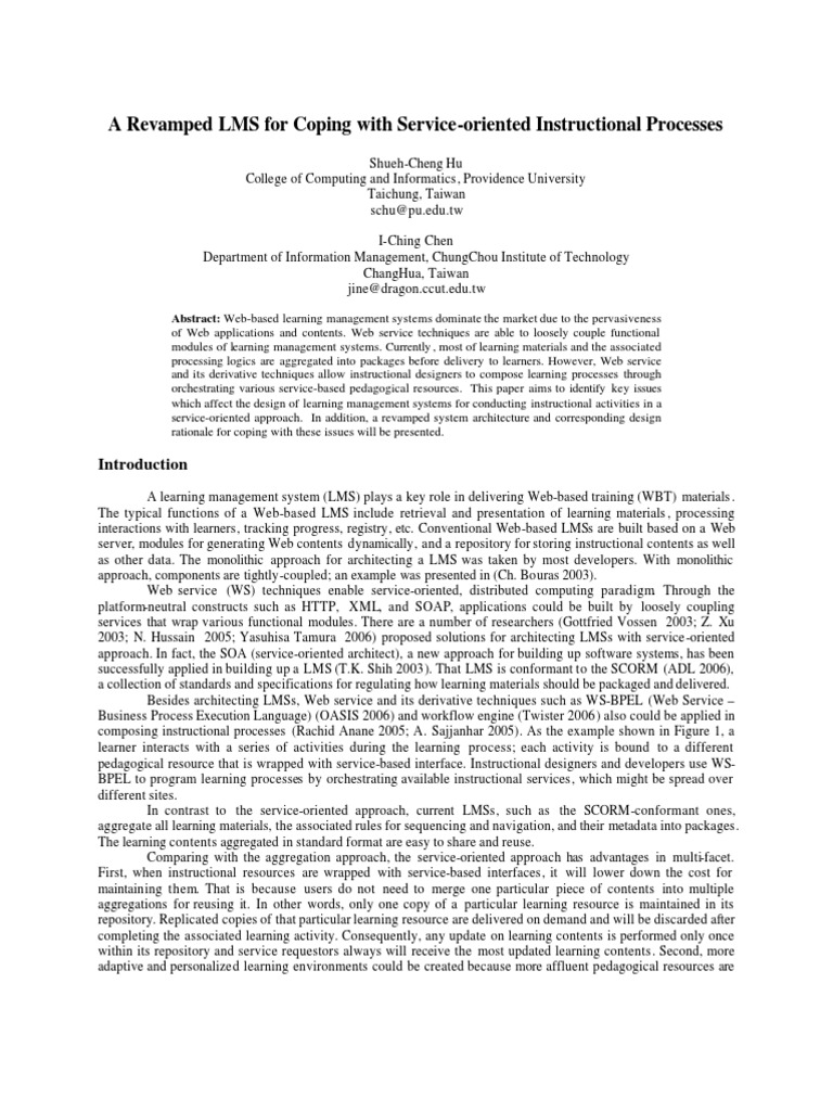 A Revamped LMS For Coping With Service-Oriented Instructional Processes | PDF | Service Oriented ...
