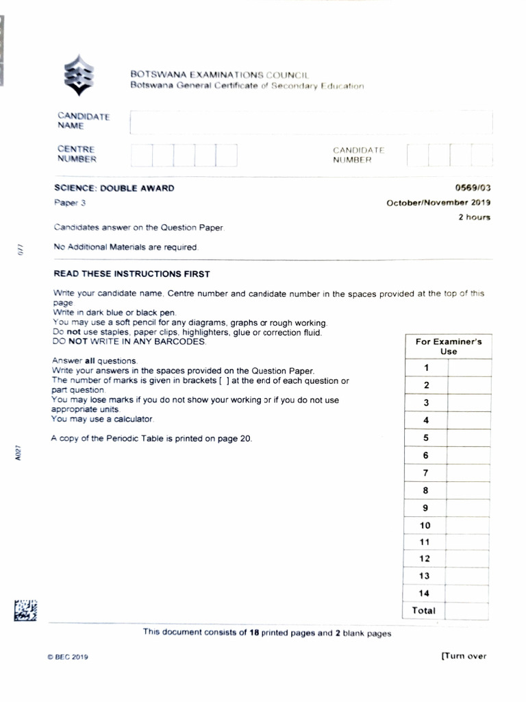 Bgcse Sda Paper 3 2019 | PDF | Nervous System | Chemistry
