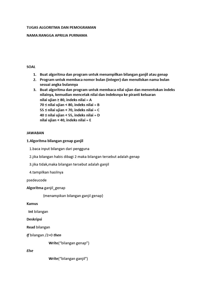 Tugas Algoritma Dan Pemograman | PDF | Komputer