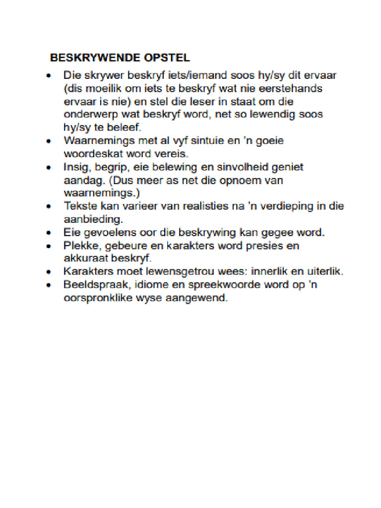 Beskrywende Opstel Riglyne | PDF