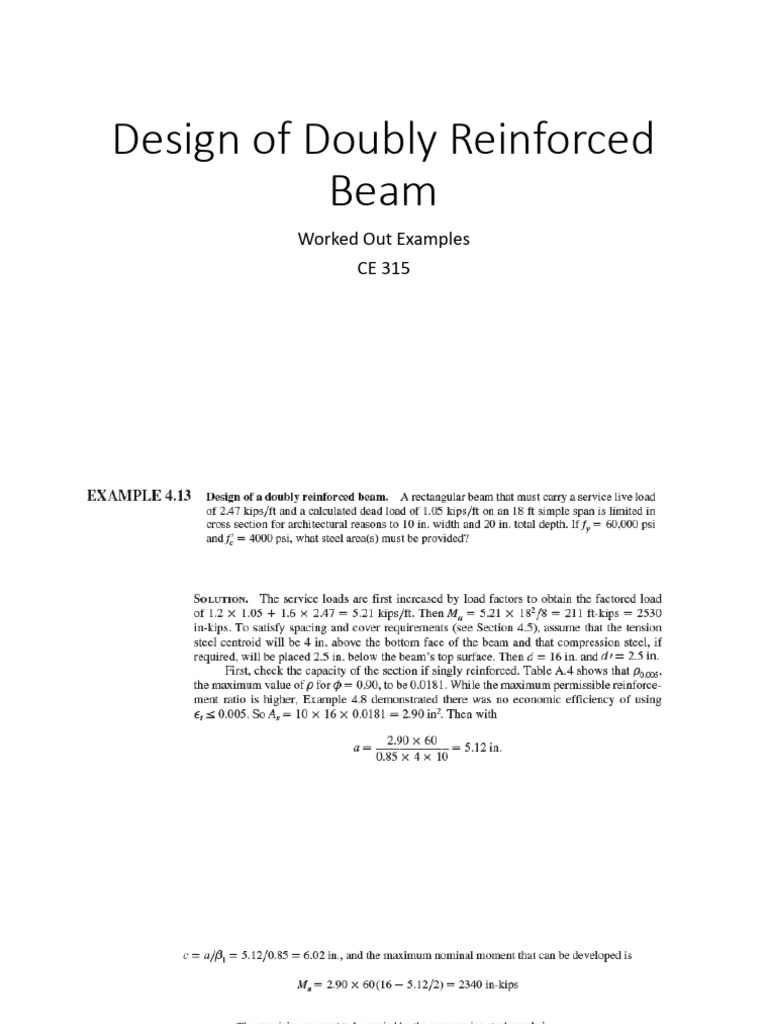 Design of Doubly Reinforced Beam Example | PDF