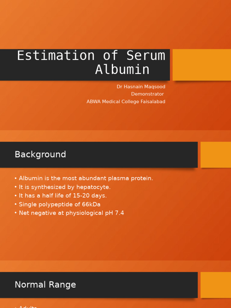 Serum Albumin and Globulin Estimation Guide | PDF | Blood Plasma ...