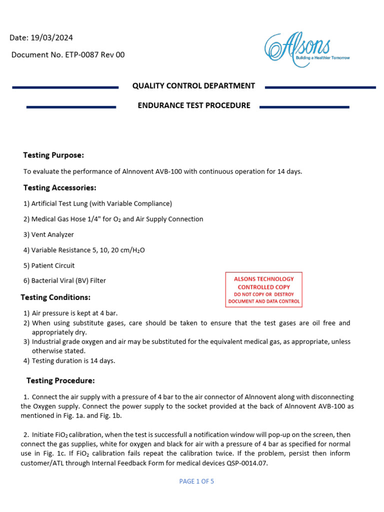 Endurance Test Procedure | PDF | Electrical Connector | Breathing