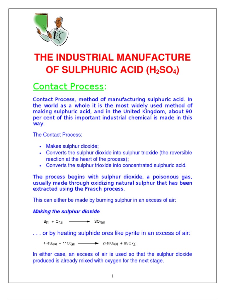 The Industrial Manufacture of Sulphuric Acid (H SO) : Contact Process ...