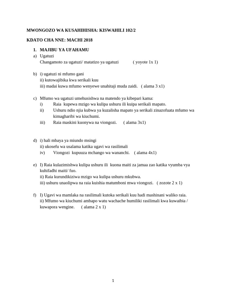Mwongozo Wa Kusahihisha Kiswahili 1022 | PDF