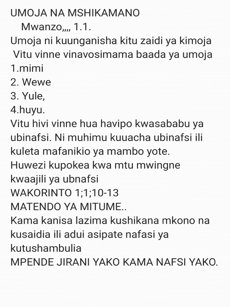 Neno Tarehe 810 Umoja Na Mshikamano - 231008 - 115030 | PDF