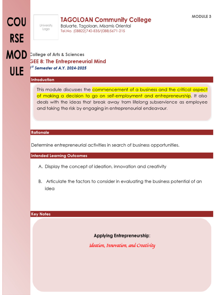 GEE 8-Module 3 Ideation, Innovation and Creativity | PDF ...