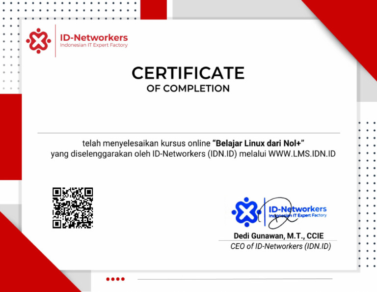 M.rafezi Belajar Linux Dari Nol Sertifikat Belajar Linux Dari Nol LMS ID Networkers | PDF