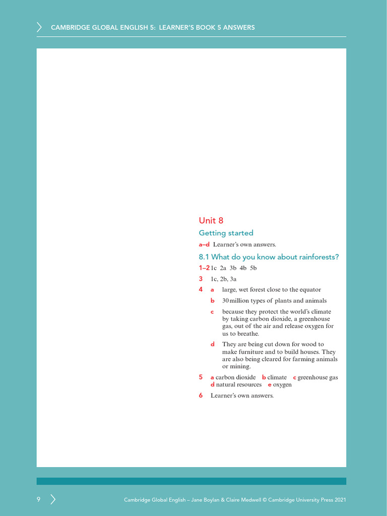 Global Engligh Grade4 Stage 5 Learner Book Answers - Unit 8 | PDF | Trees | Rainforest