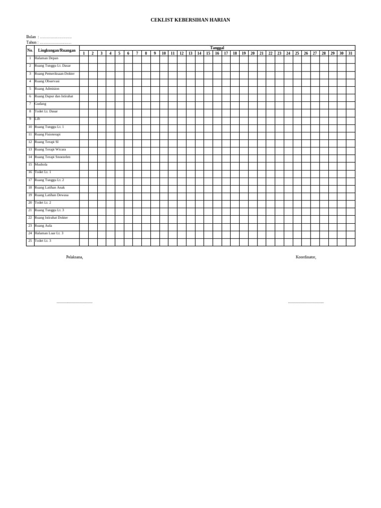 Ceklist Harian OB | PDF | Metode & Bahan Ajar