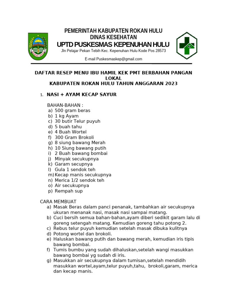 Contoh Cara Memasak PMT Berbahan Pangan Lokal 2024 | PDF