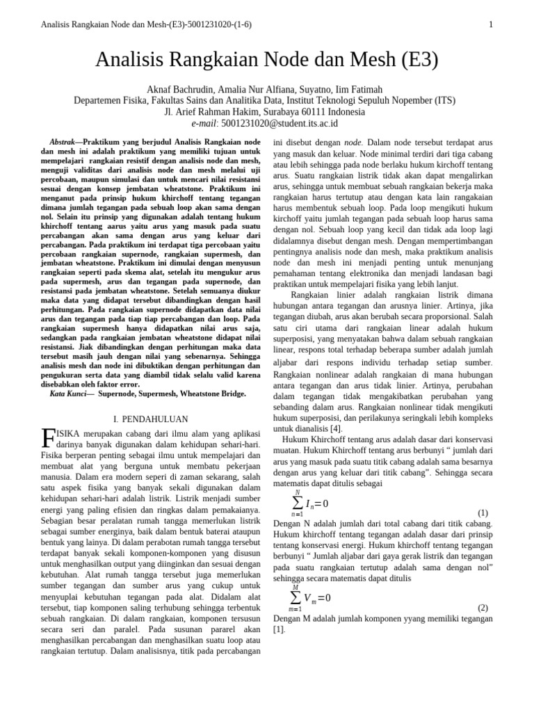 Laporan Fislab 1 E3 Analisis Node and Mesh | PDF