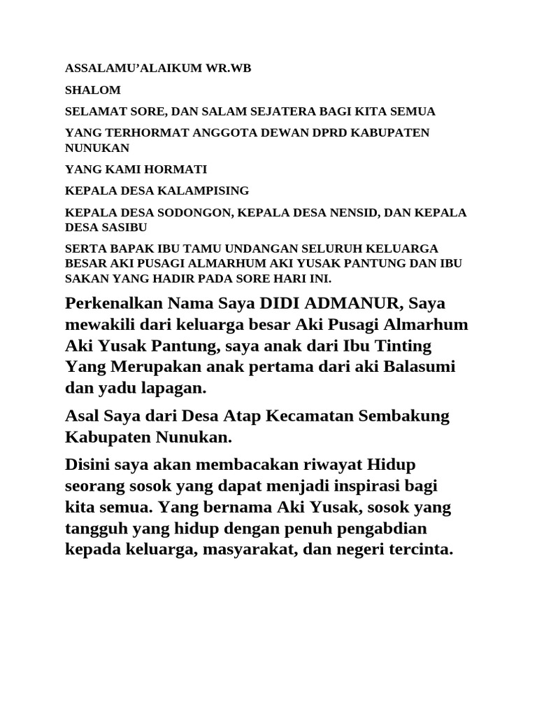 Riwayat Hidup Aki Yusak Pantung 1 | PDF