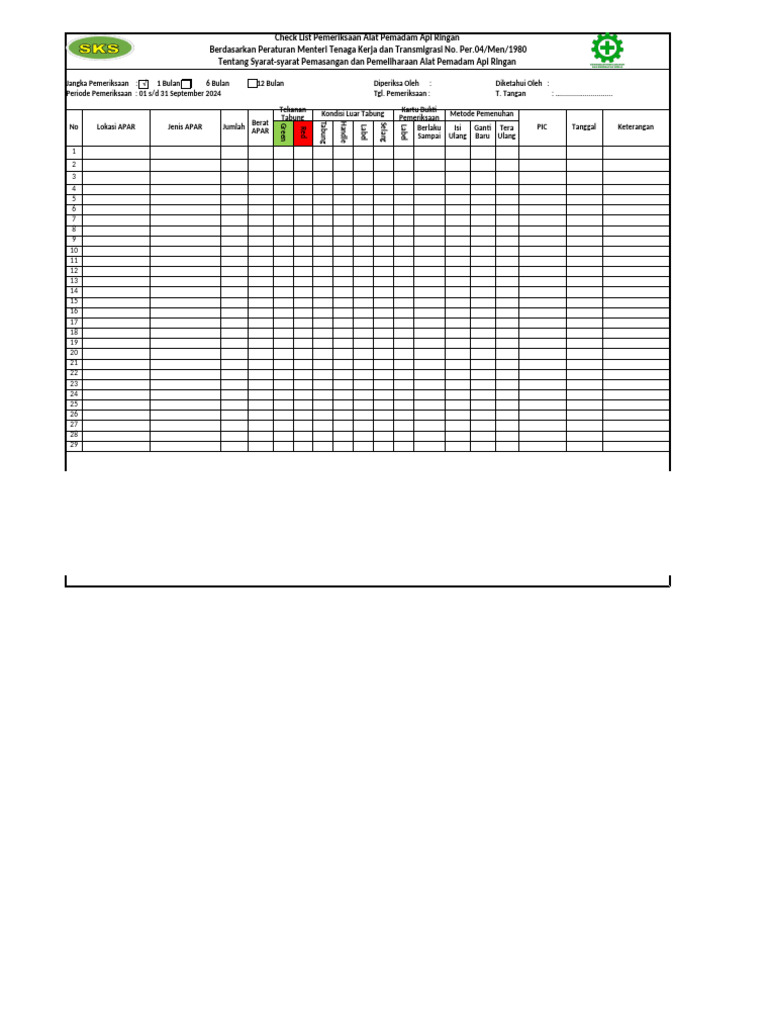 FORM - sks.03 Check List Bulanan APAR | PDF