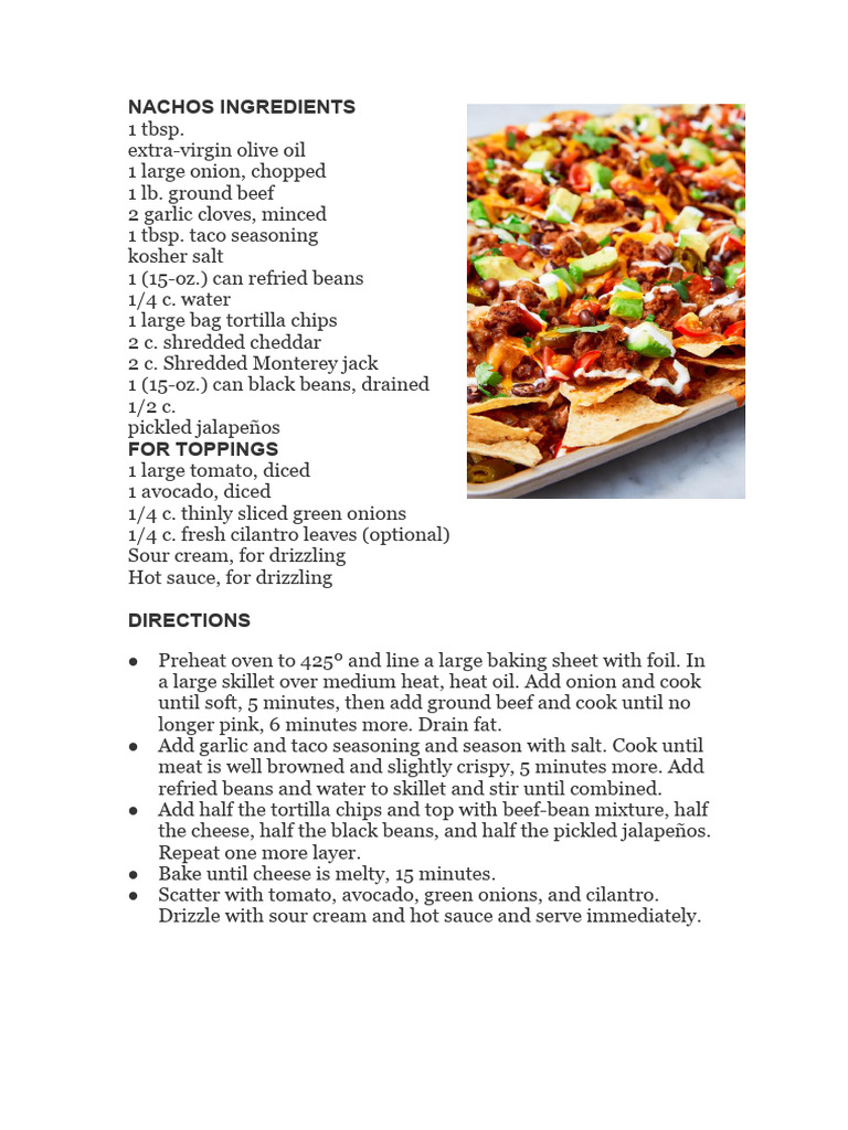Delicious Nachos Recipe with Toppings | PDF