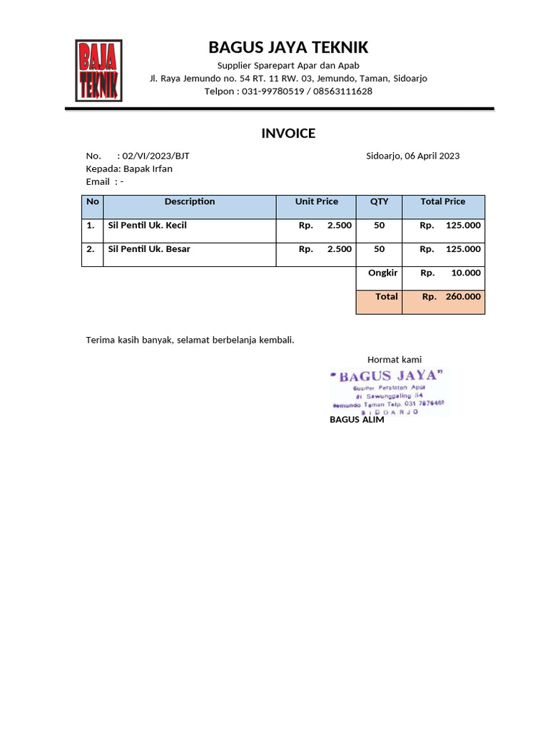 INVOICE Bapak Irfan | PDF