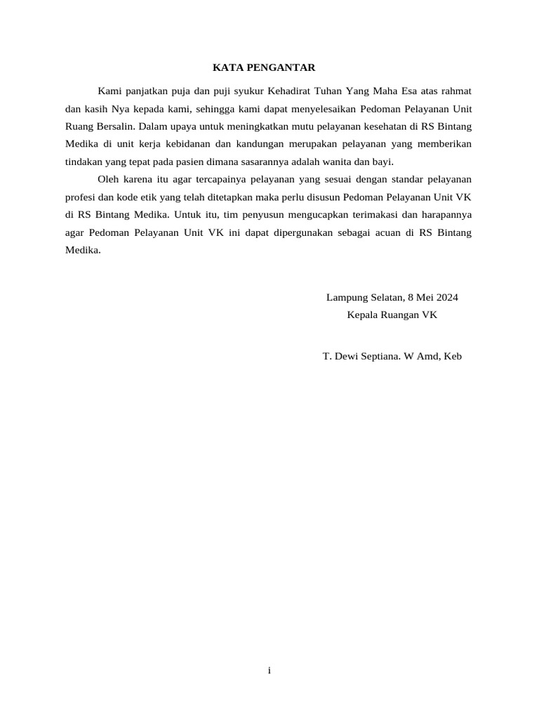 Kata Pengantar Dan Daftar Isi Pedoman Unit VK | PDF