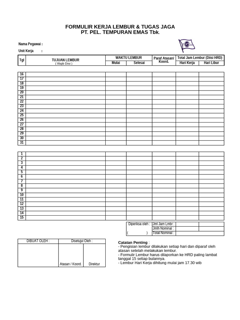 Formulir Kerja Lembur | PDF