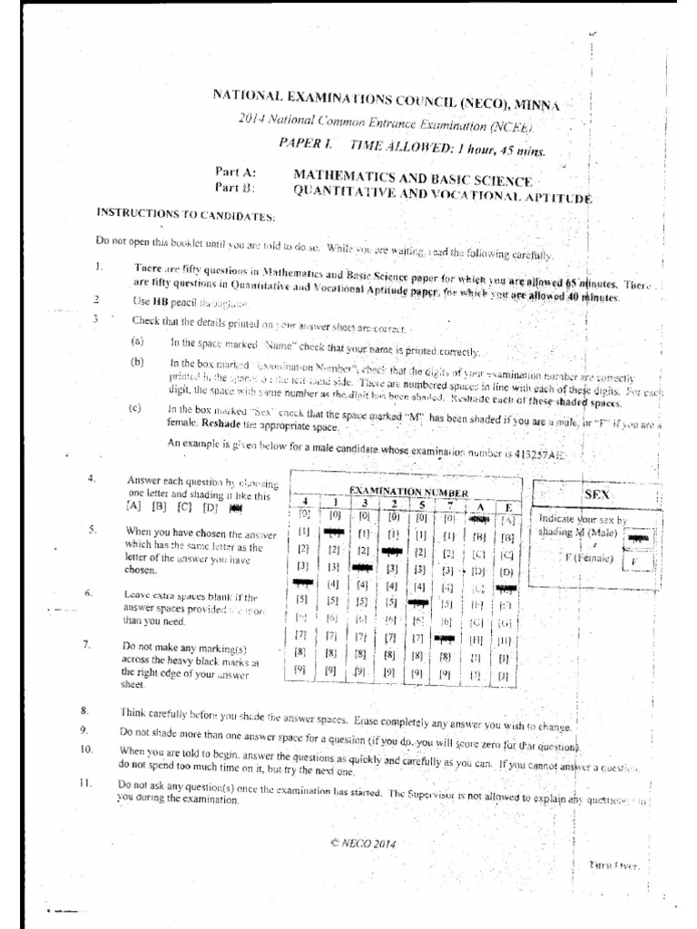 NCEE 2014 Paper 1 Questions | PDF