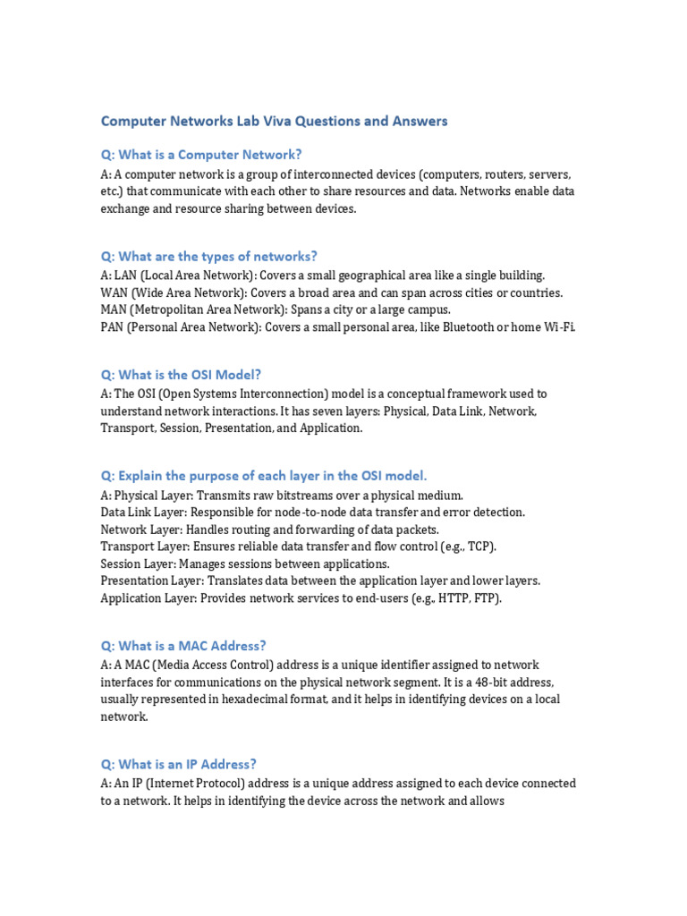 Computer_Networks_Lab_Viva_Questions | PDF | Computer Network ... Computer_Networks_Lab_Viva_Questions | PDF | Computer Network ...