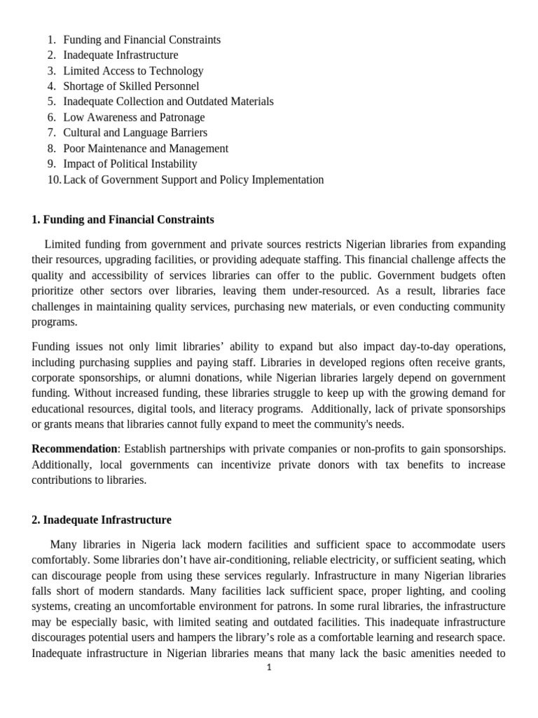 Factors affecting library in nigeria | PDF | Libraries | Infrastructure