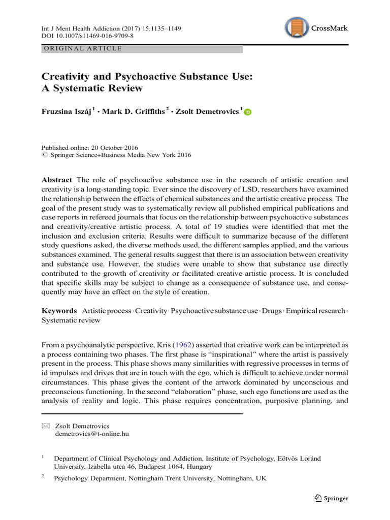 Creativity and Psychoactive Substance Use | PDF | Creativity | Thought