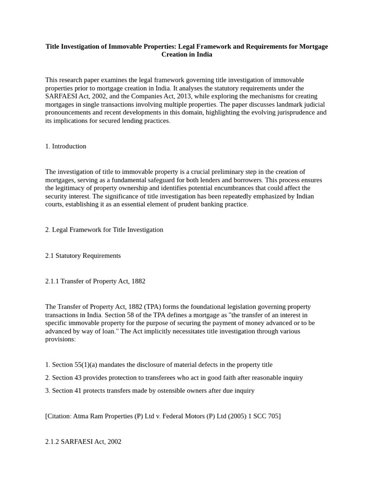 Title Investigation of Immovable Properties | PDF | Mortgage Law ...