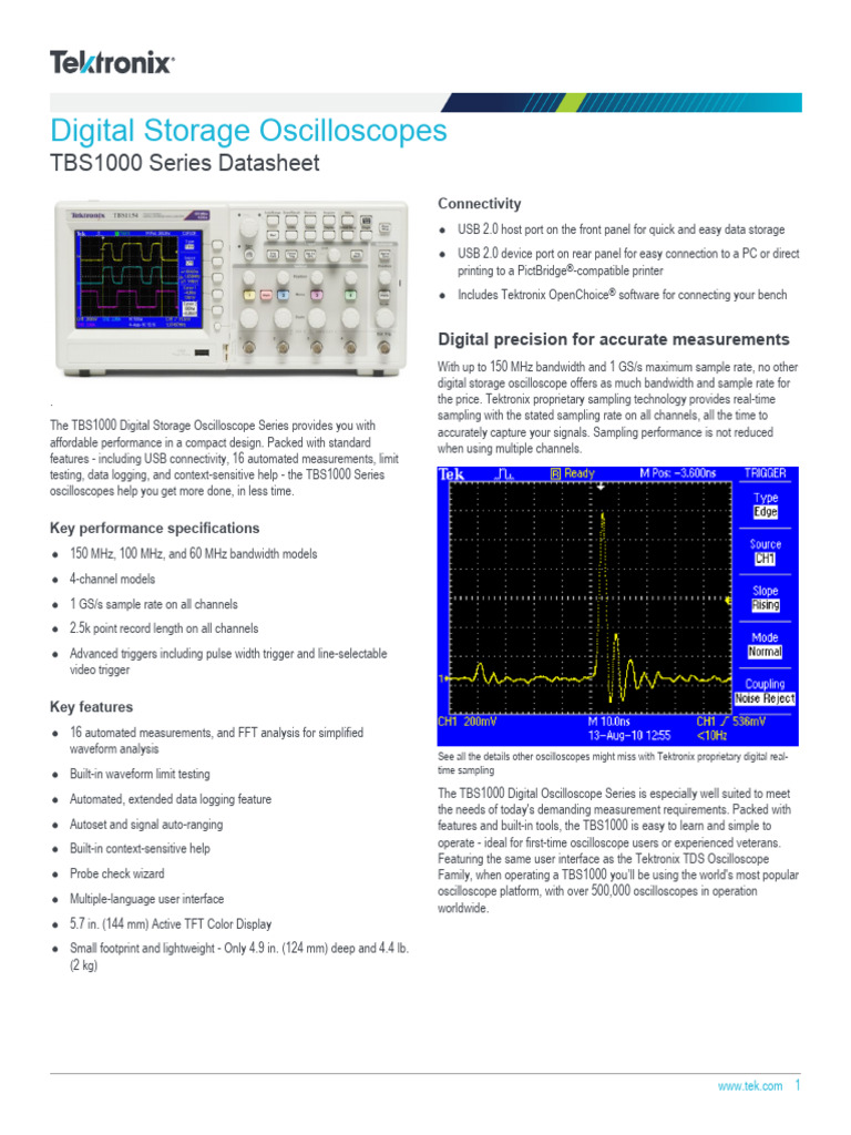 TBS1000 Digital Storage Oscilloscope Datasheet | PDF | Usb | Amplitude