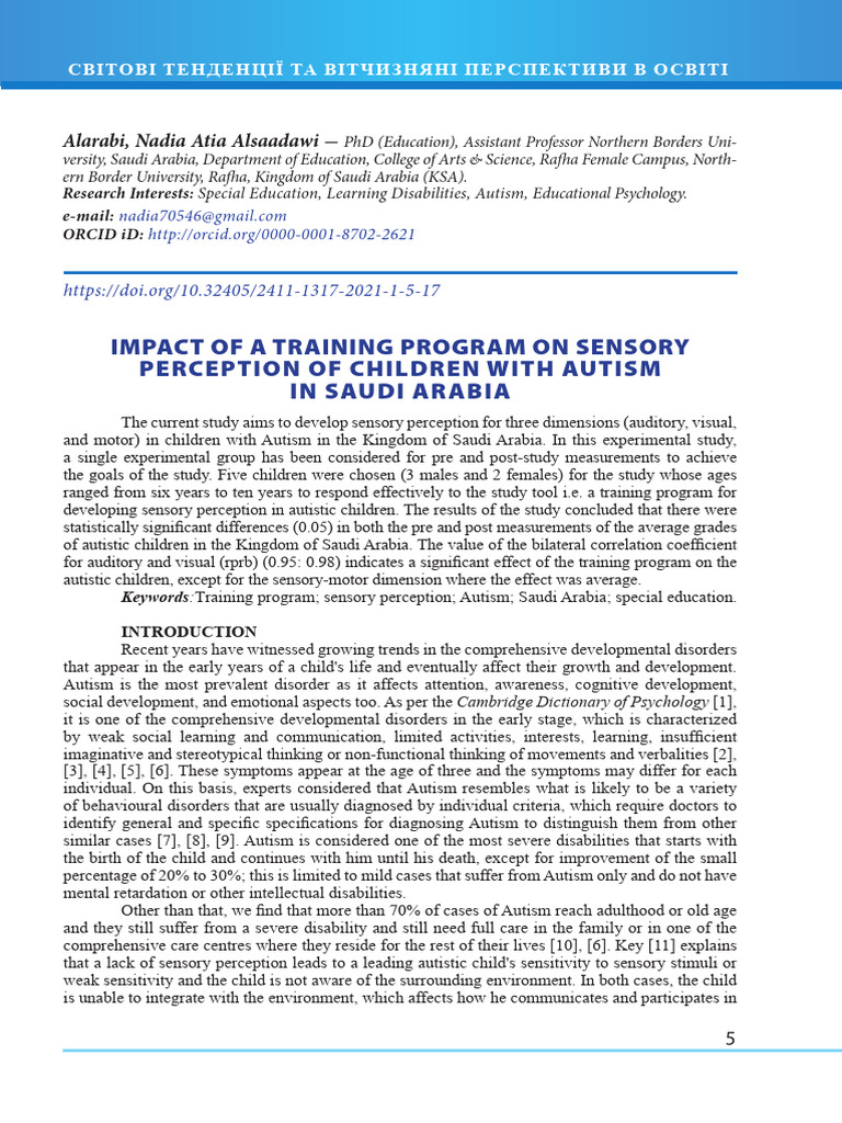 Impact of A Training Program On Sensory Perception of Children With Autism in Saudi Arabia | PDF ...